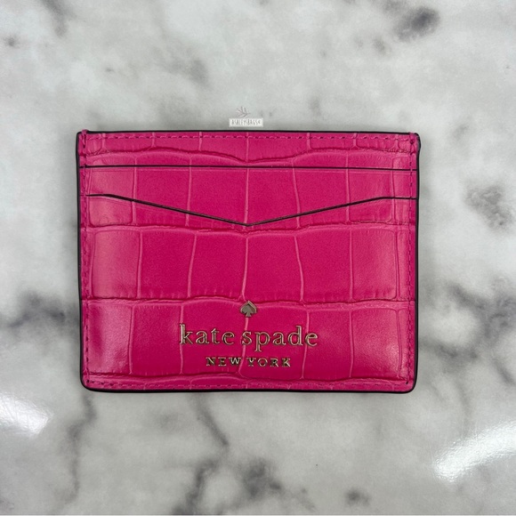 kate spade | Bags | Kate Spade Staci Croc Embossed Leather Pink Slim ...